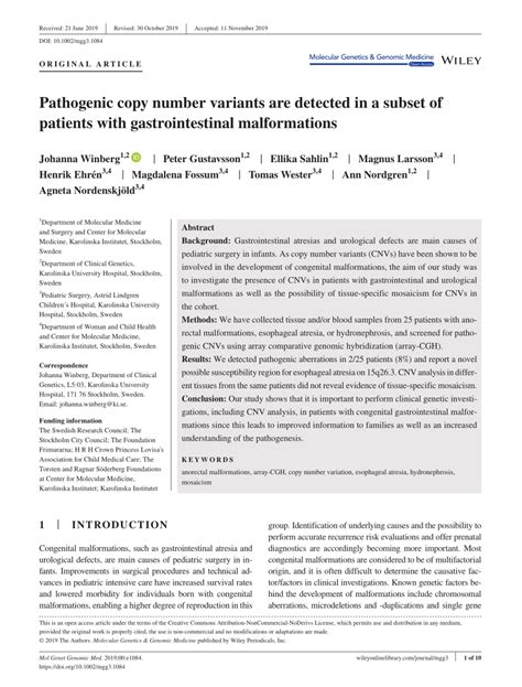 Pdf Pathogenic Copy Number Variants Are Detected In A Subset Of