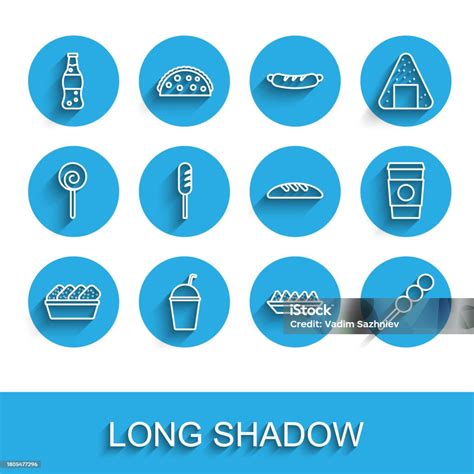 세트 라인 상자에 치킨 너겟 밀크 쉐이크 생수 나초 접시 나무 막대기에 미트볼 튀긴 소시지 커피 컵 및 빵 덩어리 아이콘 벡터