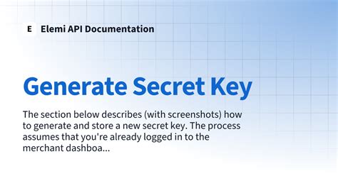 Generate Secret Key Elemi Api Documentation