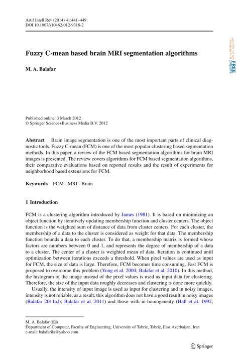pdf fuzzy c mean based brain mri segmentation algorithms