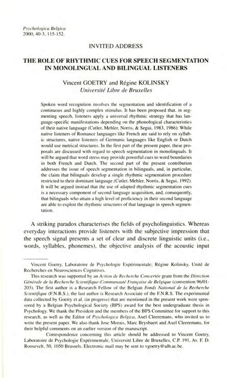 Pdf Rhythmic Cues For Speech Segmentation In Monolingual And