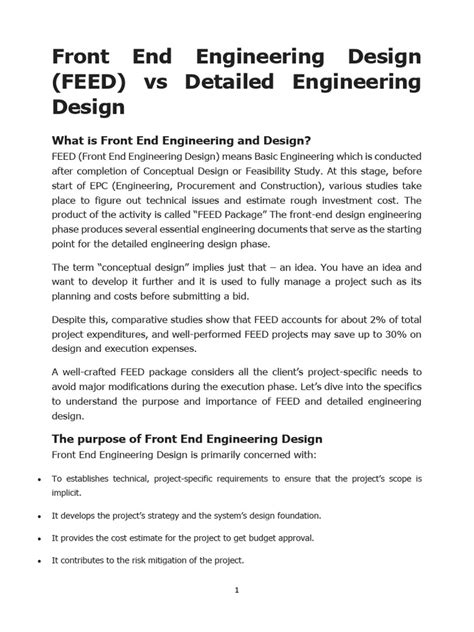 Front End Engineering Design Vs Detailed Design Pdf