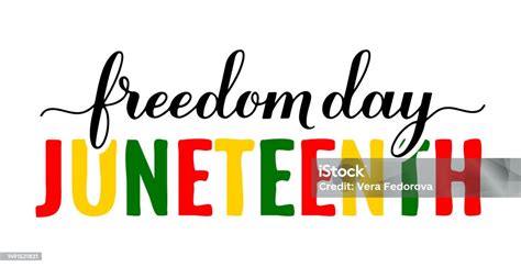 Juneteenth 자유의 날 손글씨는 흰색으로 분리되어 있습니다 6월 19일 아프리카계 미국인 휴일 타이포그래피 포스터 배너