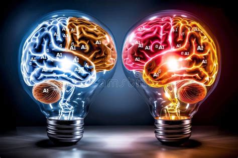 Ai Lightbulb Brains With Neon Glow Advanced Neural Networks Futuristic Artificial Intelligence