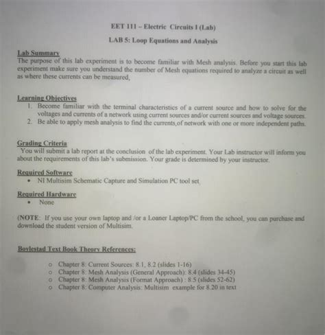Solved EET Electric Circuits I Lab LAB Loop Chegg Com