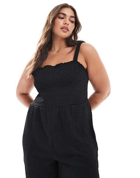 Only Curve Shirred Jumpsuit In Black Asos