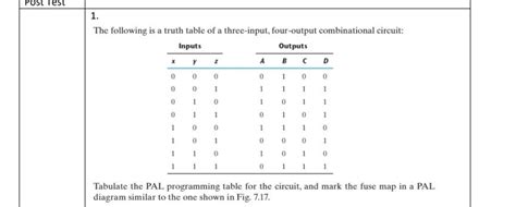 Solved Post Test 1 The Following Is A Truth Table Of A