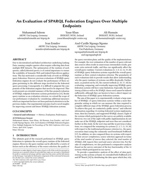 Pdf An Evaluation Of Sparql Federation Engines Over Multiple Endpoints