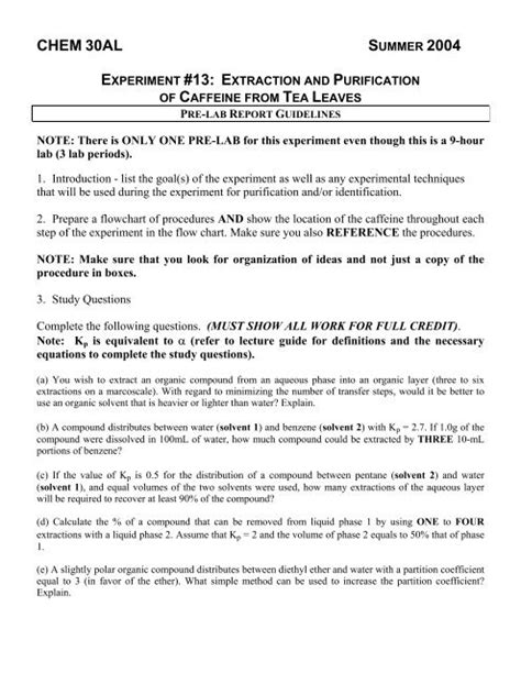 Report Guidelines For The Extraction Of Caffeine Experiment