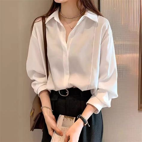 다용도 폴로 칼라 긴팔 캐주얼 셔츠 스플라이싱 버튼 심플한 단색 통근자 용수철 여름 신상 패션 여성 탑스