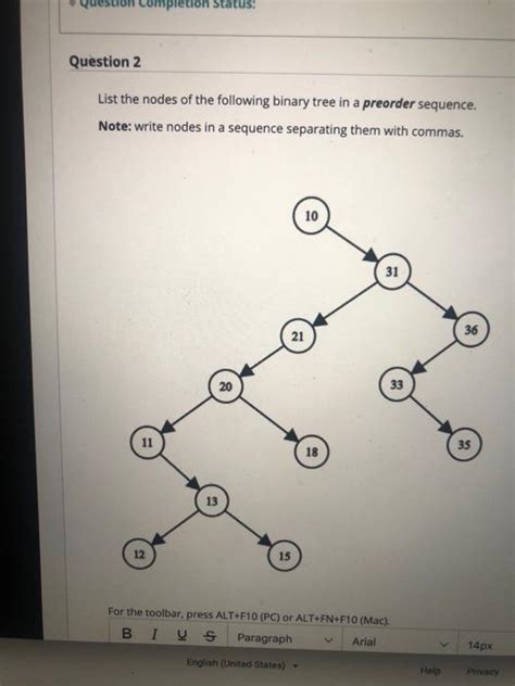 Solved Question List The Nodes Of The Following Binary Chegg