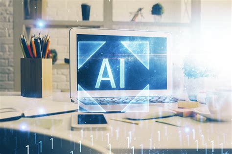 데스크톱 컴퓨터 및 기술 테마 홀로그램의 멀티 노출 소프트웨어 개발의 개념 0명에 대한 스톡 사진 및 기타 이미지 0명