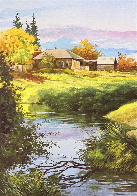 Деревенский пейзаж рисунок 61 фото