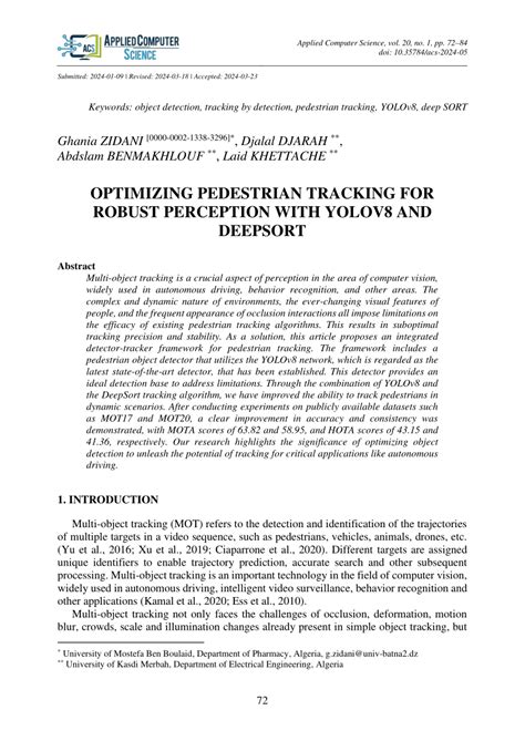 Pdf Optimizing Pedestrian Tracking For Robust Perception With Yolov8