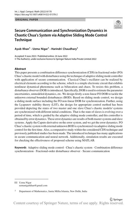 Secure Communication And Synchronization Dynamics In Chaotic Chuas System Via Adaptive Sliding