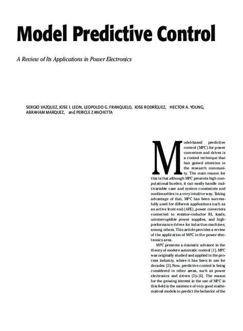 Pdf Model Predictive Control A Review Of Its Applications In Power