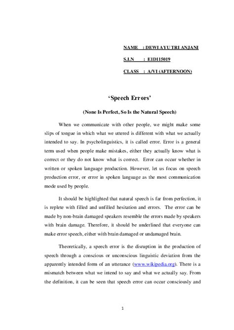 Doc Speech Error In Language Productiondocx