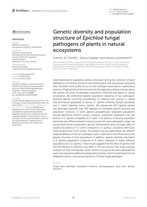 Pdf Genetic Diversity And Population Structure Of Epichloë Fungal Pathogens Of Plants In