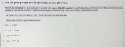 Solved 10 Use The Given Process Data To Construct A Control