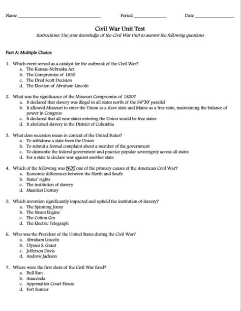Unit Test The Civil War And Reconstruction Answer Key By Teachingancient