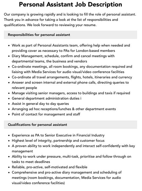 Personal Assistant Job Description Velvet Jobs