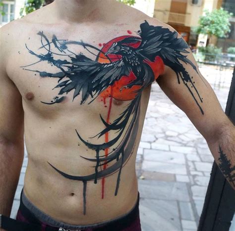 Phoenix Reborn Mens Chest Piece Best Tattoo Design Ideas