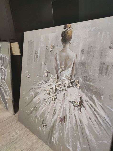 Картина с ЛЕПНИНОЙ девушка в белом платье рельефное панно абстракция купить в интернет