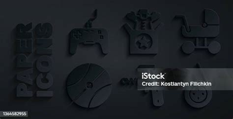 세트 레이 건 유모차 농구 공 요요 장난감 상자에 잭과 게임 패드 아이콘 벡터 어릿광대 서커스 공연자에 대한 스톡 벡터 아트 및 기타 이미지 어릿광대 서커스 공연자