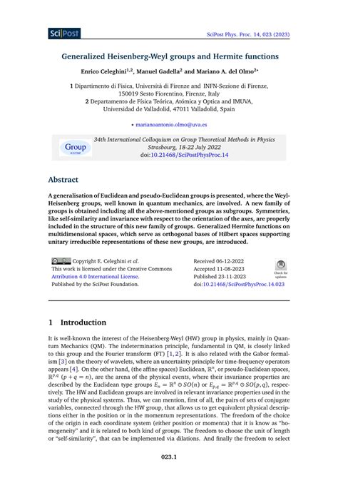 Pdf Generalized Heisenberg Weyl Groups And Hermite Functions