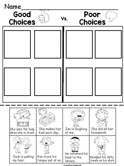 Good Choices Vs Poor Choices Cut Paste Pocket Chart Sorting