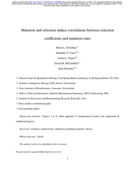 Pdf Mutation And Selection Induce Correlations Between Selection Coefficients And Mutation Rates