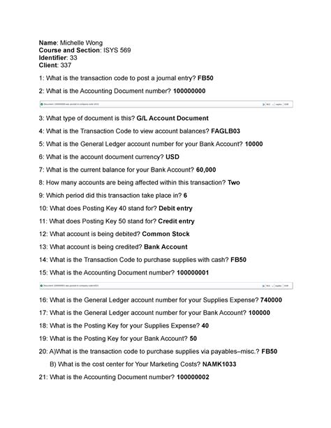 Sap Assignment 2 Name Michelle Wong Course And Section Isys 569