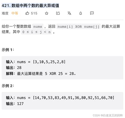 leetcode：421 数组中两个数的最大异或值【01字典树解决异或问题】 字典树 js 异或 csdn博客
