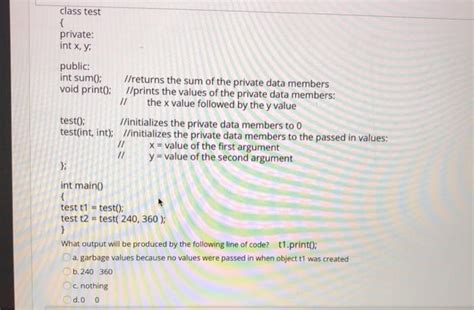 solved class test { private int x y public int sumo