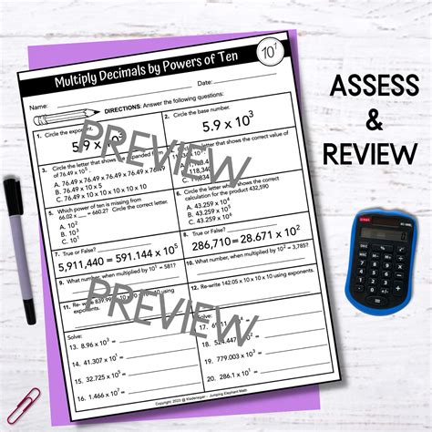 Multiply Decimals By Powers Of Ten Using Exponents Digital Print And Review Made By Teachers