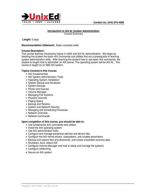 Aix Intro To System Administration Course Outline Download Free Pdf