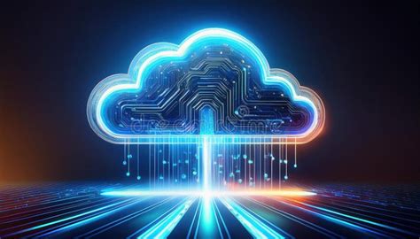 Dynamic Cloud Computing Concept Featuring Glowing Blue And Orange Lines Representing Data Flow