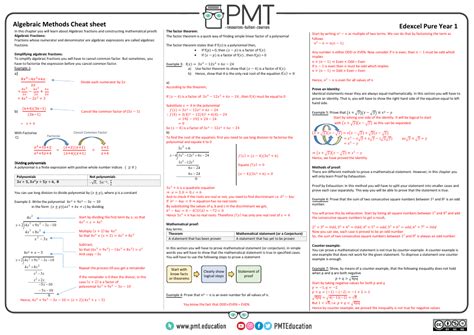 Algebraic Methods Cheat Sheet Download Printable Pdf Templateroller