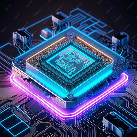 디지털 프로세스를 위한 마더보드 전원 또는 서버 시스템 기술의 미래형 컴퓨터 및 Cpu 칩 프리미엄 사진