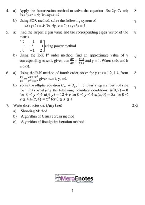 Pu Be Computer Numerical Methods Question Paper 4th Sem Mero Enotes