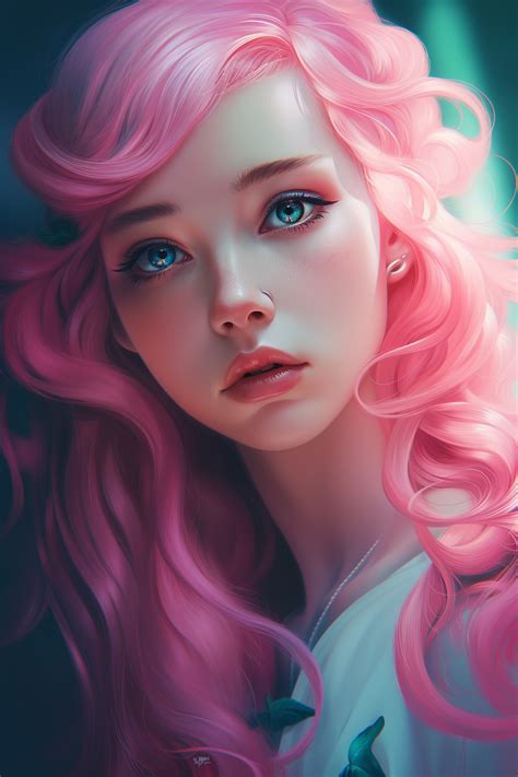 Kuvshinov Ilya 的极端特写镜头 女性长着柔和的粉红色三叶草长发 森片