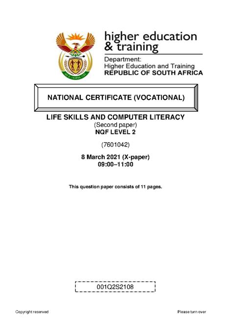 2021 Mar Nc1720 Life Skills And Comp Literacy L2 P2 Qp Supp Exam Notes