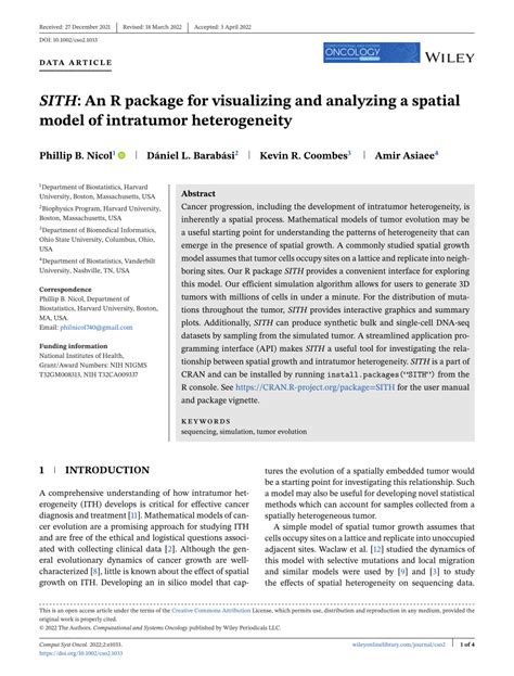 Pdf Sith An R Package For Visualizing And Analyzing A Spatial Model Of Intratumor Heterogeneity