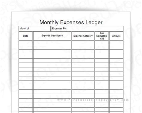 Monthly Bill Ledger Template