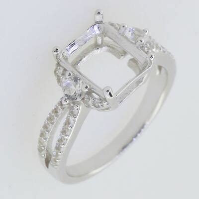 Sterling Silver Semi Mount Ring Setting Emerald Oct 10x8mm Split Shank