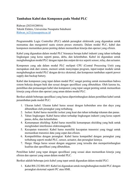 Pdf Tambahan Kabel Dan Komponen Pada Modul Plc