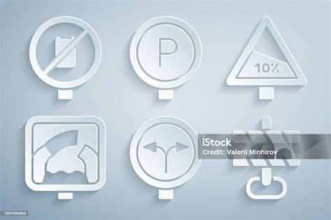 도로에 포크를 설정 가파른 상승과 하강 앞 그리기 브리지 도로 장벽 주차 및 휴대 전화 아이콘없음 벡터 3차원 형태에 대한 스톡