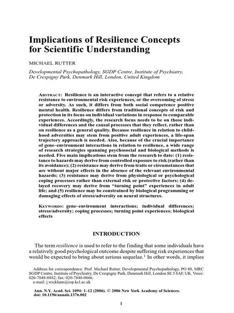 Rutter Resilience Conceptspdf Psychological Resilience Stress Biology