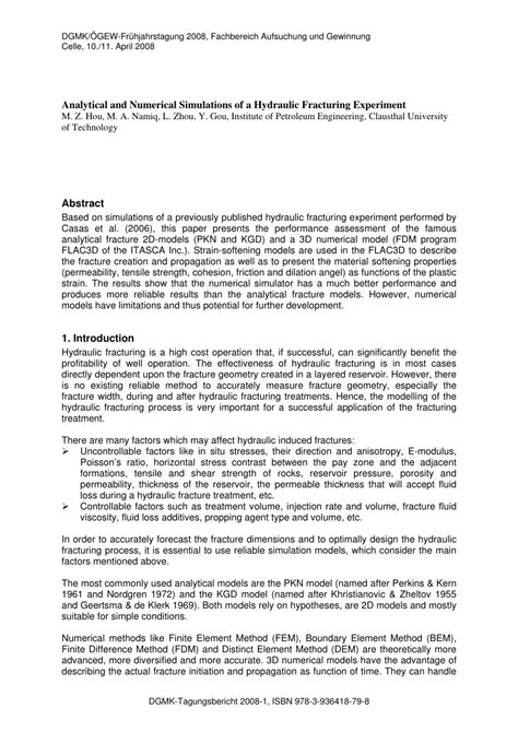 Pdf Analytical And Numerical Simulations Of A Hydraulic Fracturing Experiment