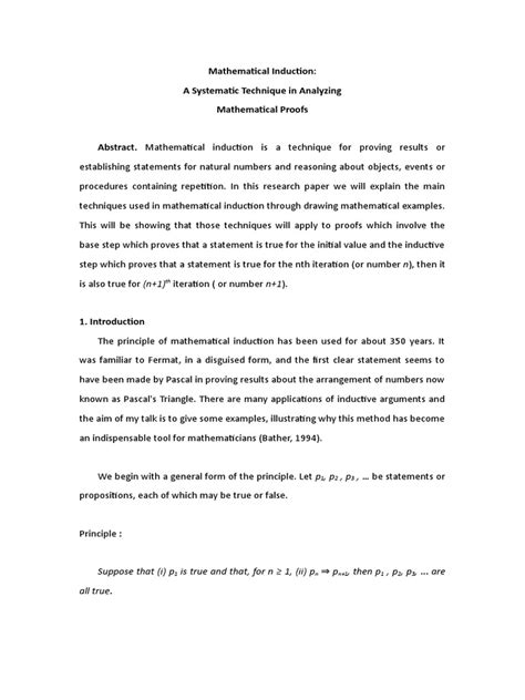 Mathematical Induction A Systematic Technique In Analyzing Mathematical Proofs Pdf